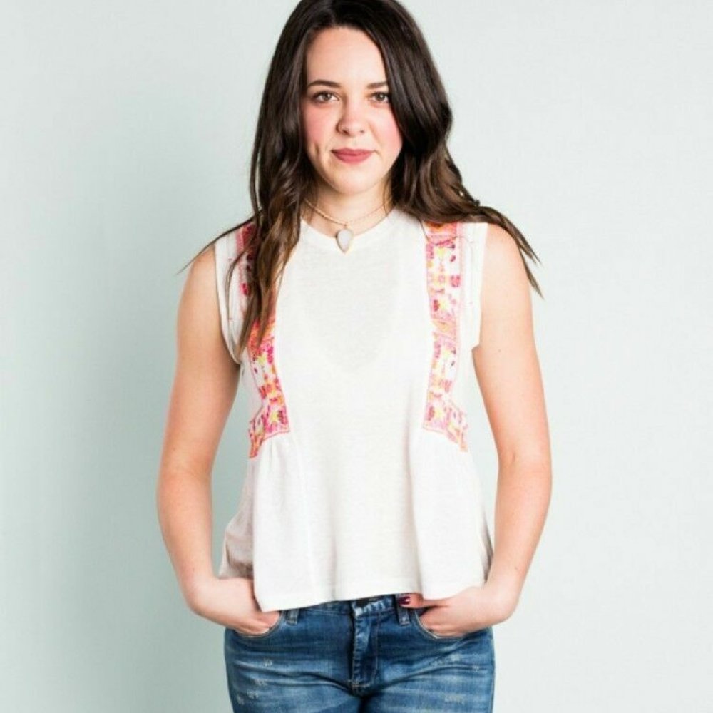 Free People Marcy Embroidered Peplum Tank Blouse Top M - Gem